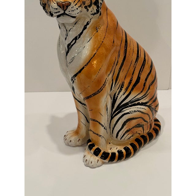 Life Size Italian Glazed Ceramic Tiger Sculpture | Chairish