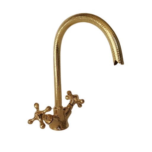 Contemporary Solid Brass Gooseneck Bathroom Faucet | Chairish