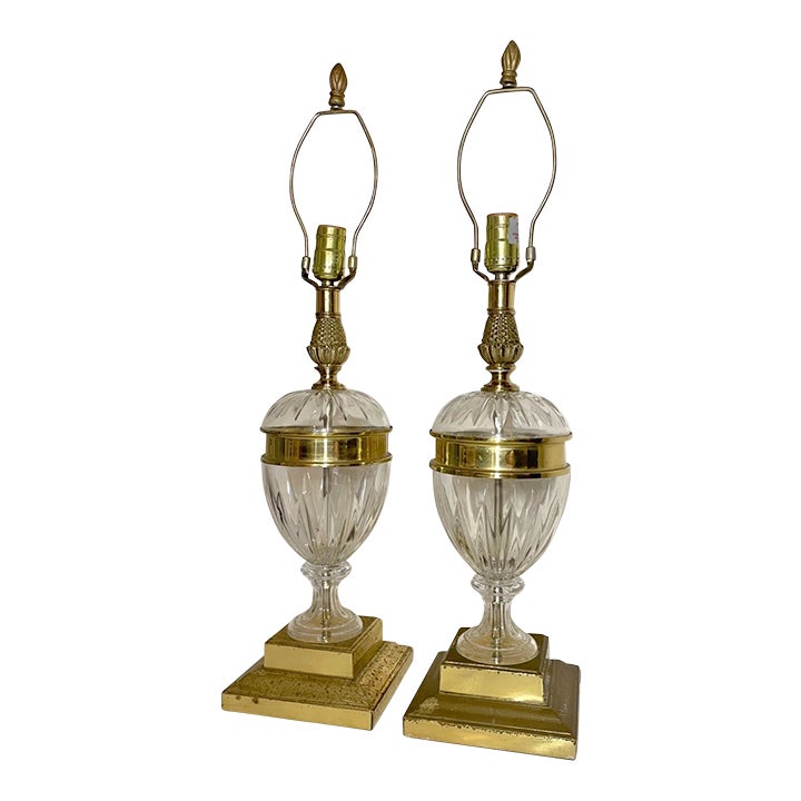 Vintage Urn Style Brass Cut Crystal Electric Table Parlor Lamps - a ...