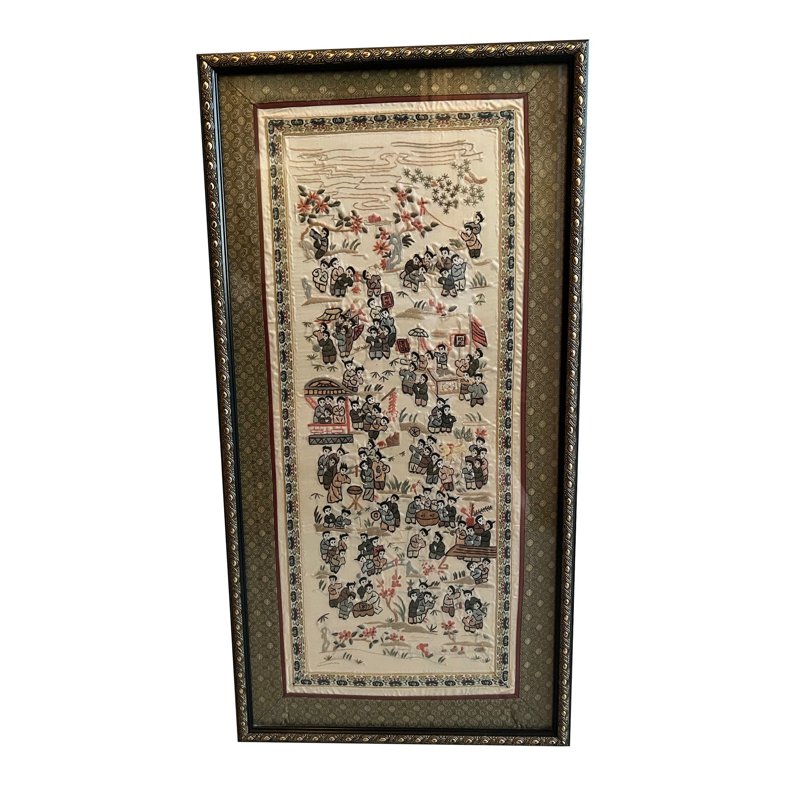 Vintage Framed Hand Embroidered Chinese Silk Tapestry 100 Children at ...