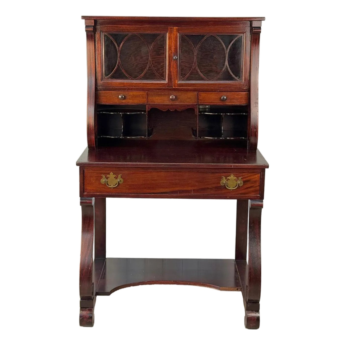 Antique Traditional Empire Mahogany Writing Desk Stand W/ Bookcase Top ...