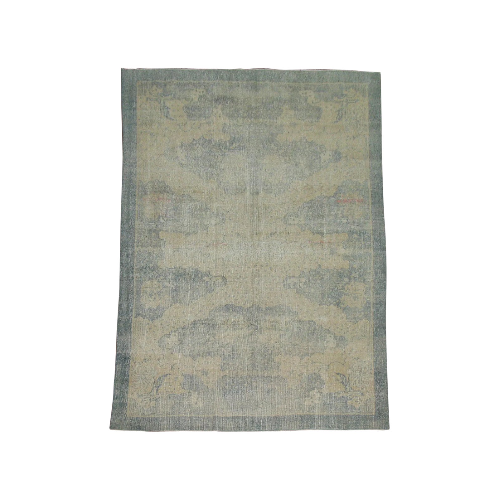 White & Blue Turkish Pictorial Rug - 6'6'' X 10'3' | Chairish