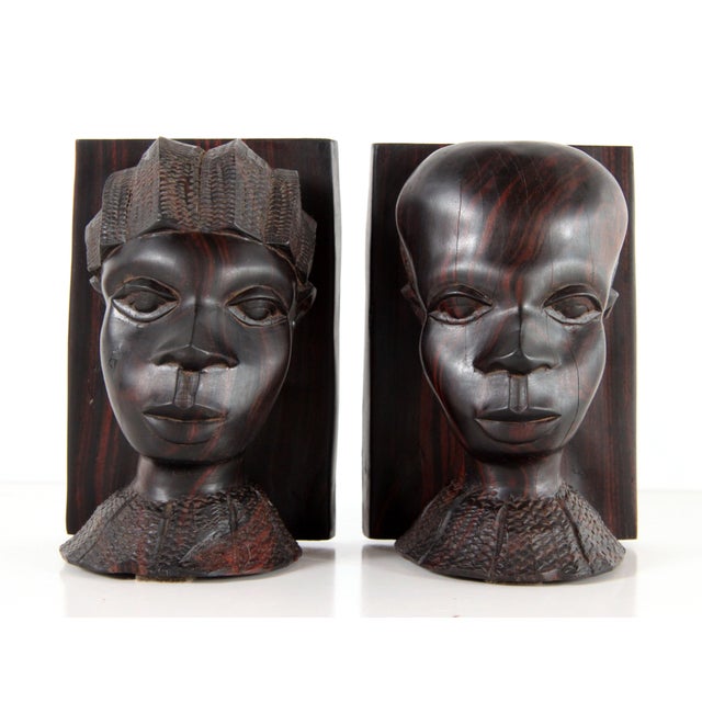 Vintage West African Hand Carved Wenge Tribal Bookends - a Pair | Chairish