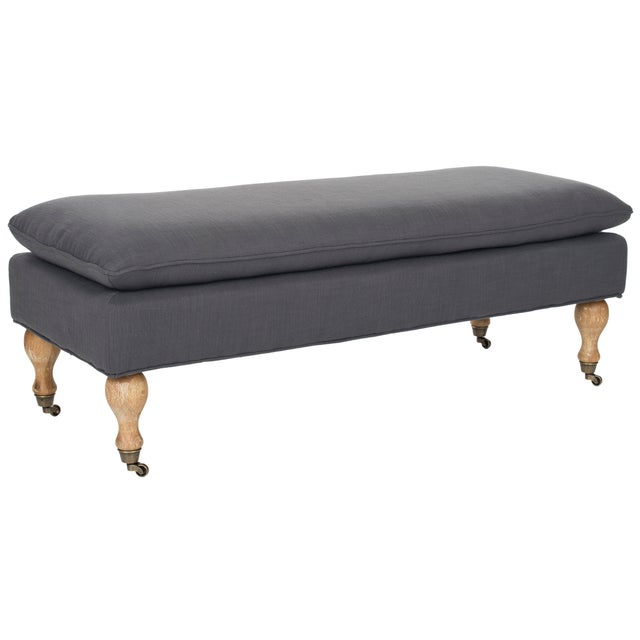 Pillowtop Bench in Steel Gray & Pickled Oak | Chairish