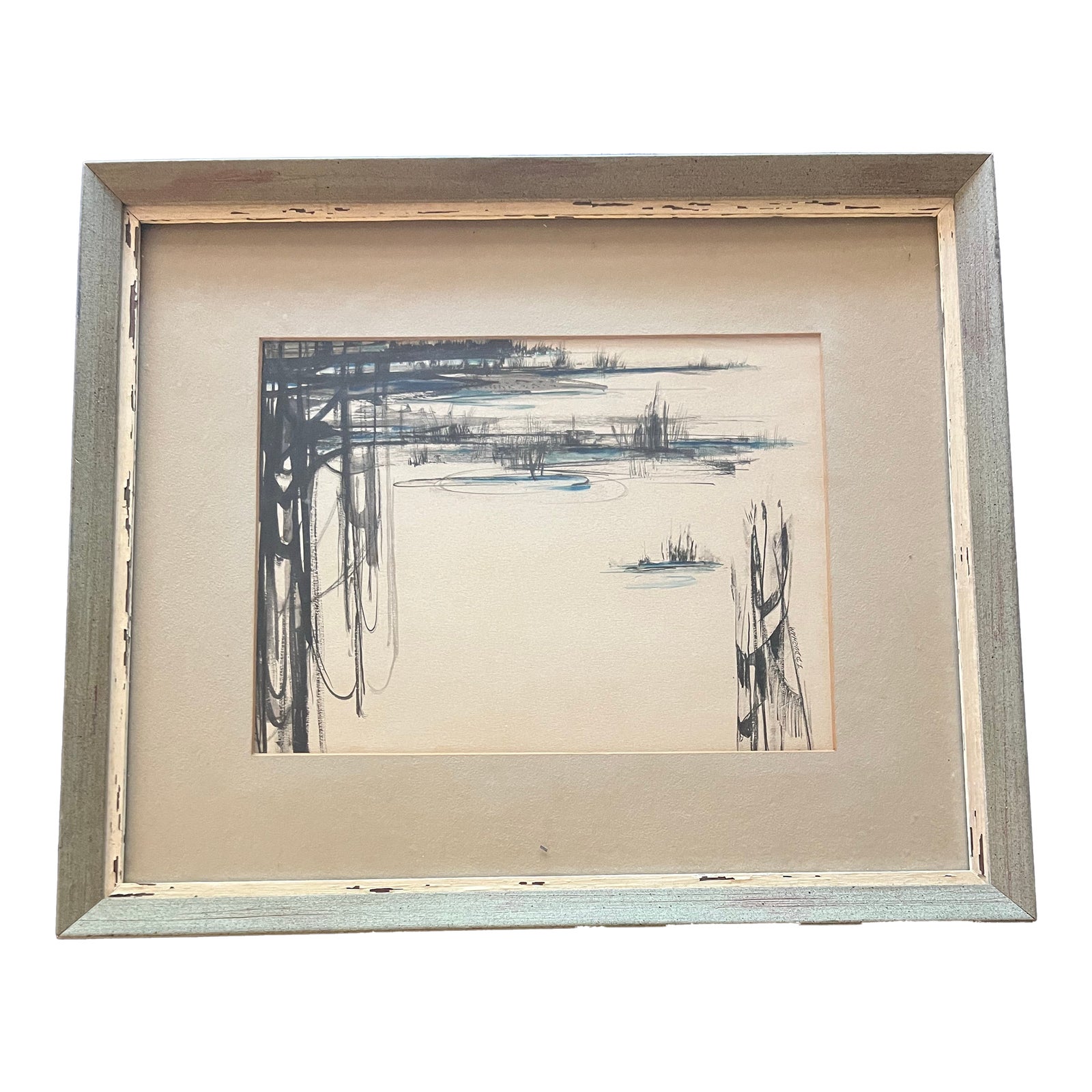1960’s Ink Painting of a Marsh Landscape by Isaiah Davis Durham, Framed ...