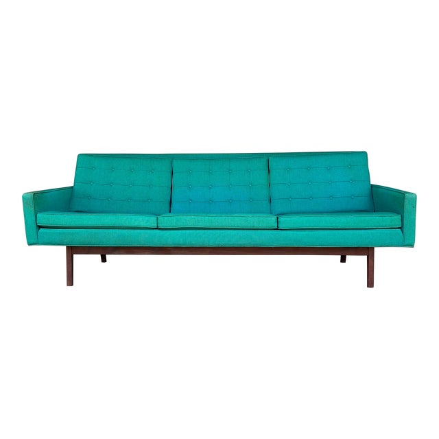 Mid Century Modern Jack Cartwright Sofa in Teal Fabric Bracket Back ...