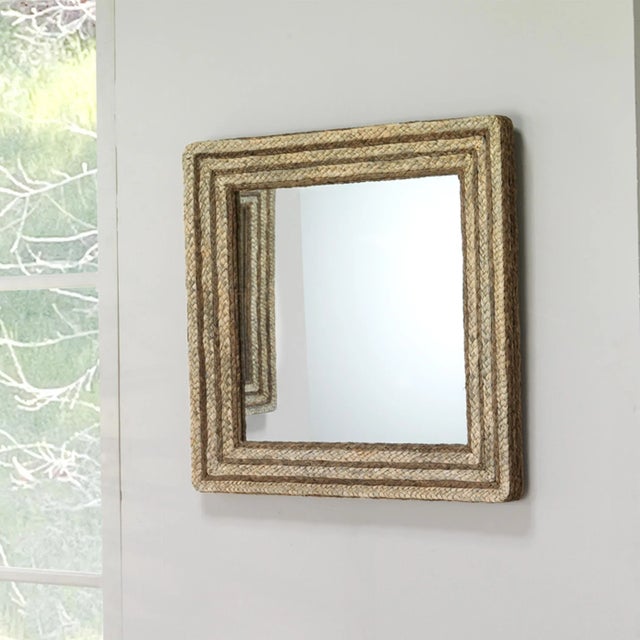 Evergreen Seagrass Square Mirror | Chairish