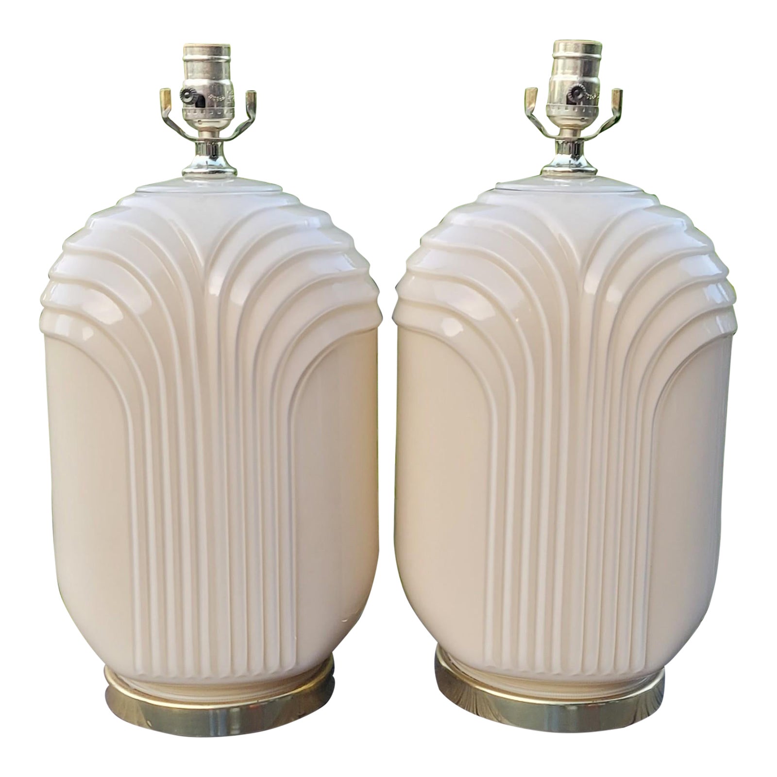 Vintage Art Deco Revival Cream White Reverse Painted Glass Lamps - a ...