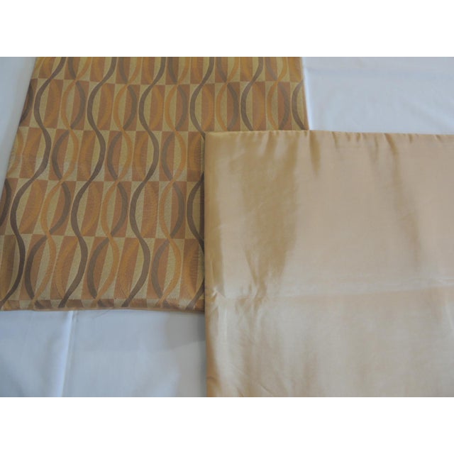 Gold & Light Brown MCM Woven Pattern Silk Square Pillow Covers - Set of ...