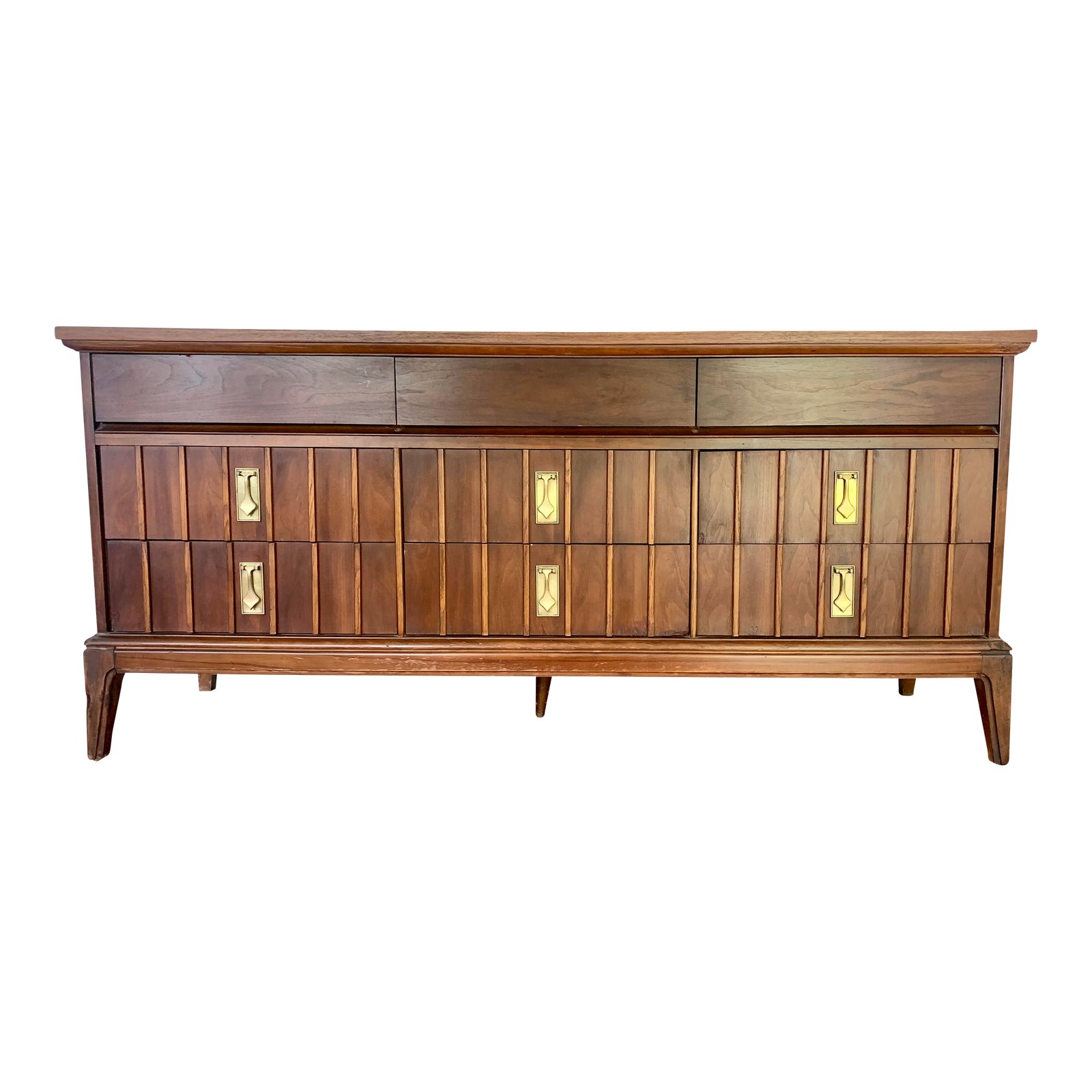 1960s Vintage Walnut Dixie Lowboy Dresser 9 Drawer | Chairish