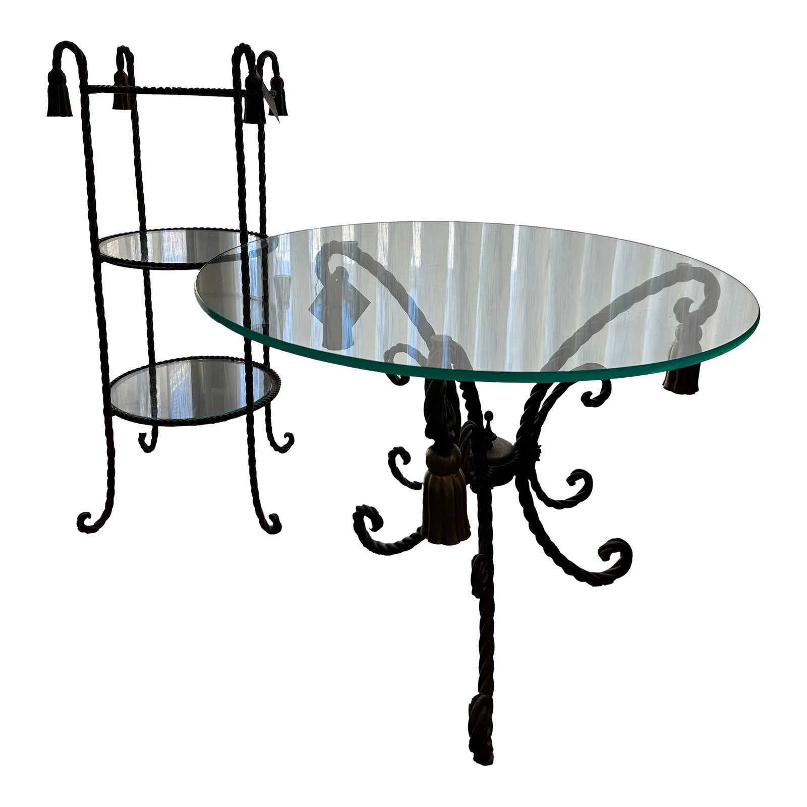 Vintage 1950s Li Puma Italian Regency Rope and Tassel Glass and Iron 3 ...