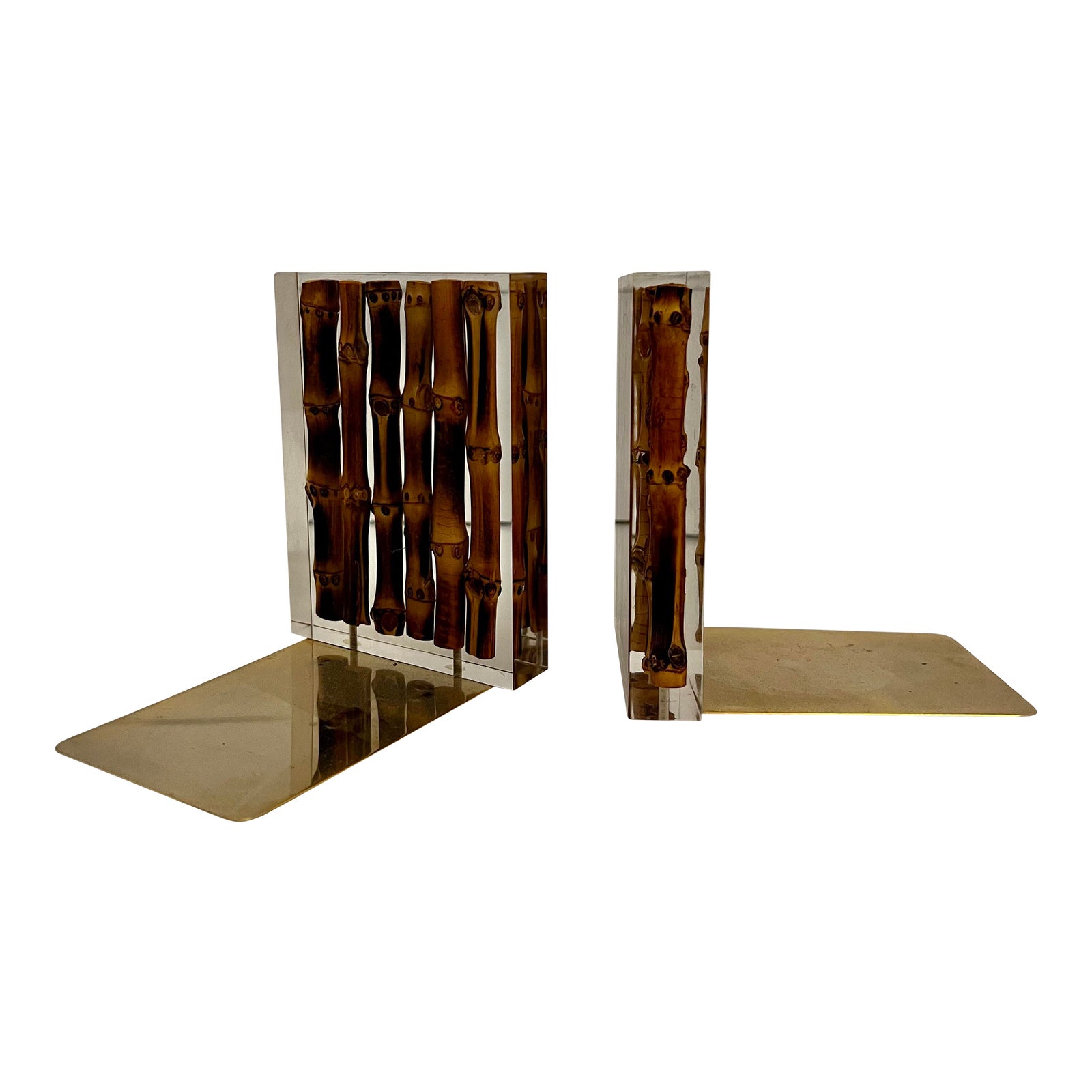 1960s Lucite Bamboo Bookends - a Pair | Chairish