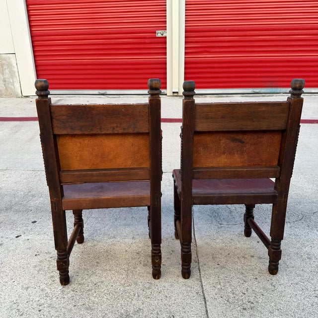 Mid 20th Century Vintage Artes De Mexico Leather and Carved Wood Chairs ...