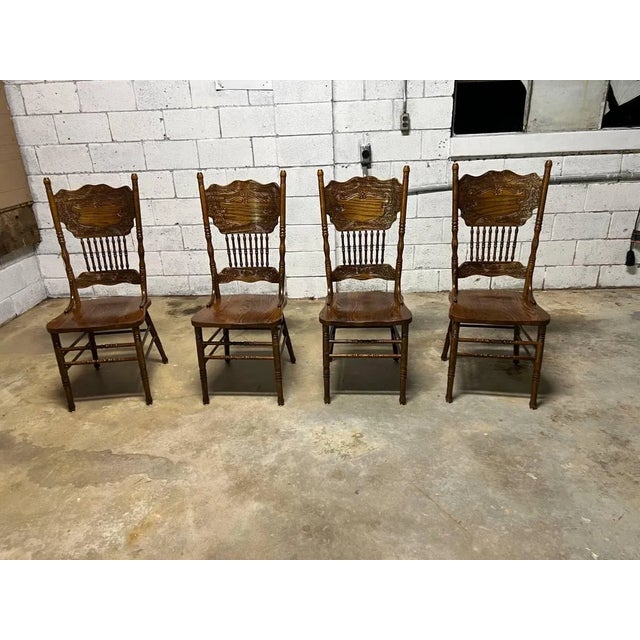 Mid 20th Century Set of Four Vintage Solid Pressed Back Tiger Oak ...