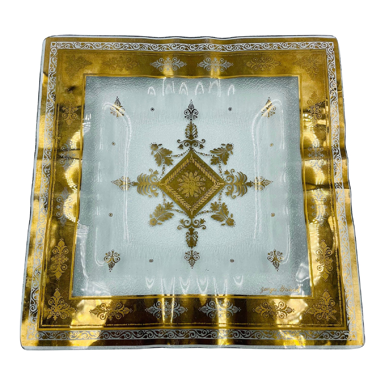 Vintage Georges Briard Fabulous French Filigree Gold Leaf Glass Tray ...