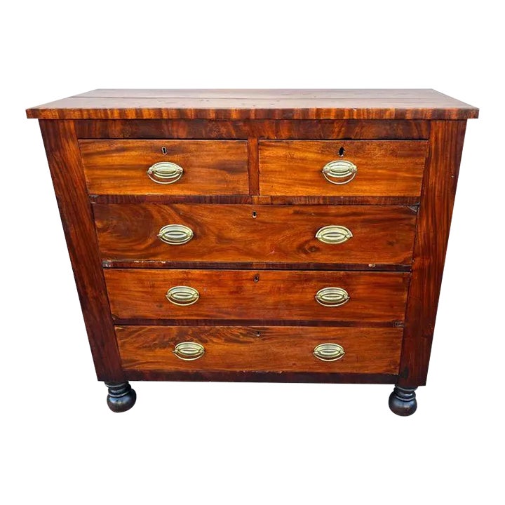 19th Century American Federal Style Mahogany 5 Drawer Chest. | Chairish