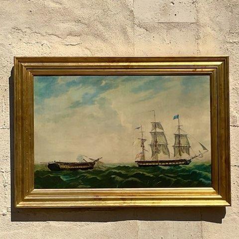 Vintage Classic Reproduction Painting of Sailboats | Chairish