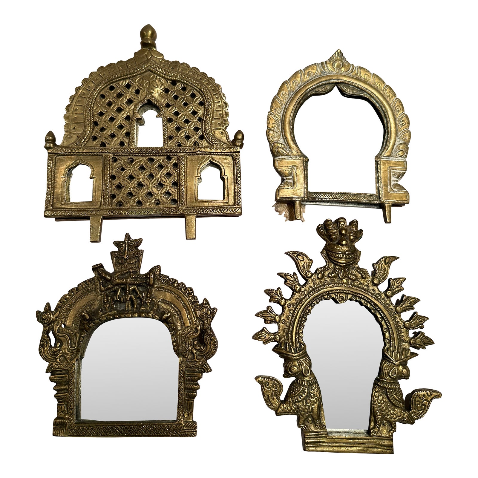 Collection of 4 South Asian Brass Temple Mirrors | Chairish