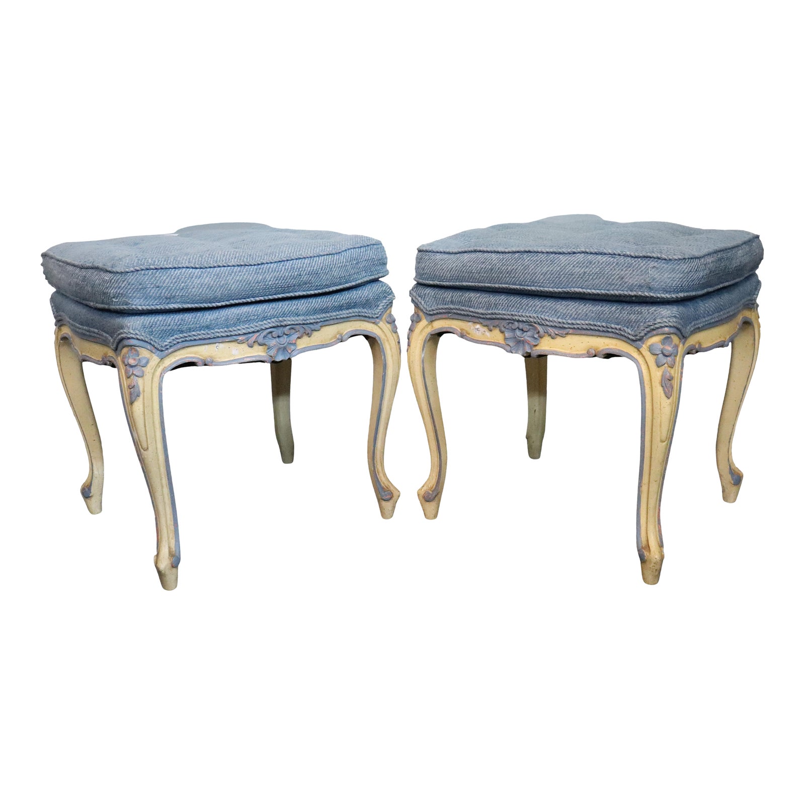 French Louis XV Painted Foot Stools Ottomans, Circa 1940 - A Pair ...