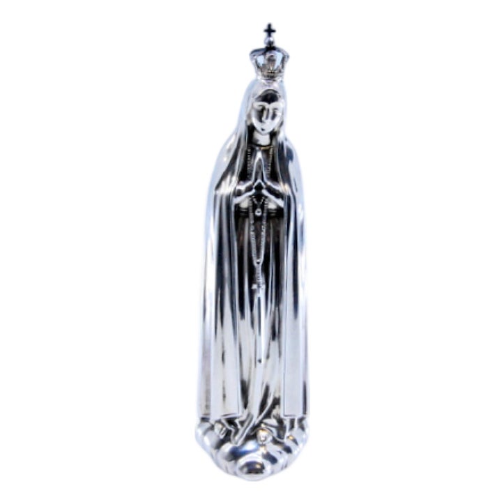 Silver Statuette of Our Lady with Crown and Hovering Over Clouds | Chairish