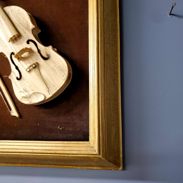 Vintage Wooden Violin Sculpture Mounted in Gold Frame | Chairish