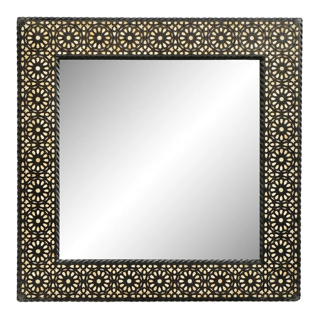 Square Moroccan Wood Inlay Mirror Small | Chairish