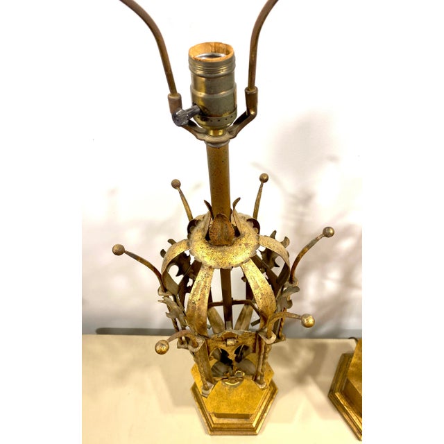 Pair of Mid-Century Medieval Gothic Gold-Tone Metal Table Lamps by ...