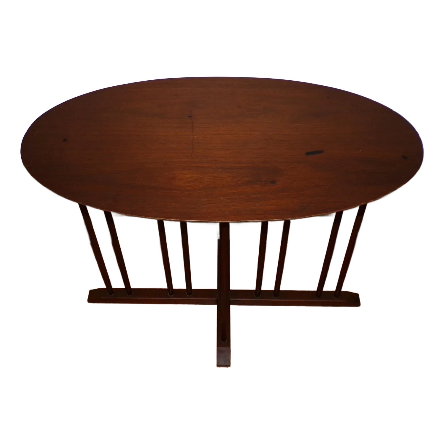 Vintage Mid Century Walnut Oval Surfboard Cocktail Table Spindle Side ...