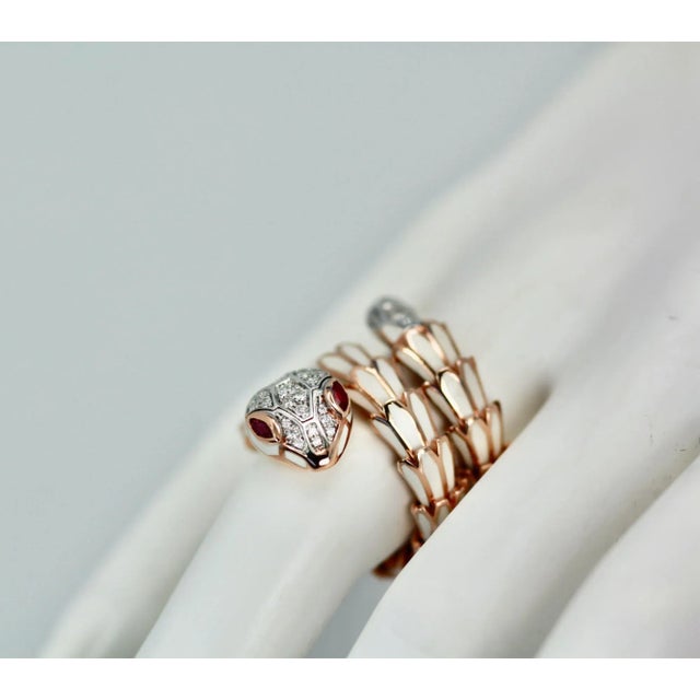 18k White Enamel Snake Expandable Ring Size 6.75 | Chairish