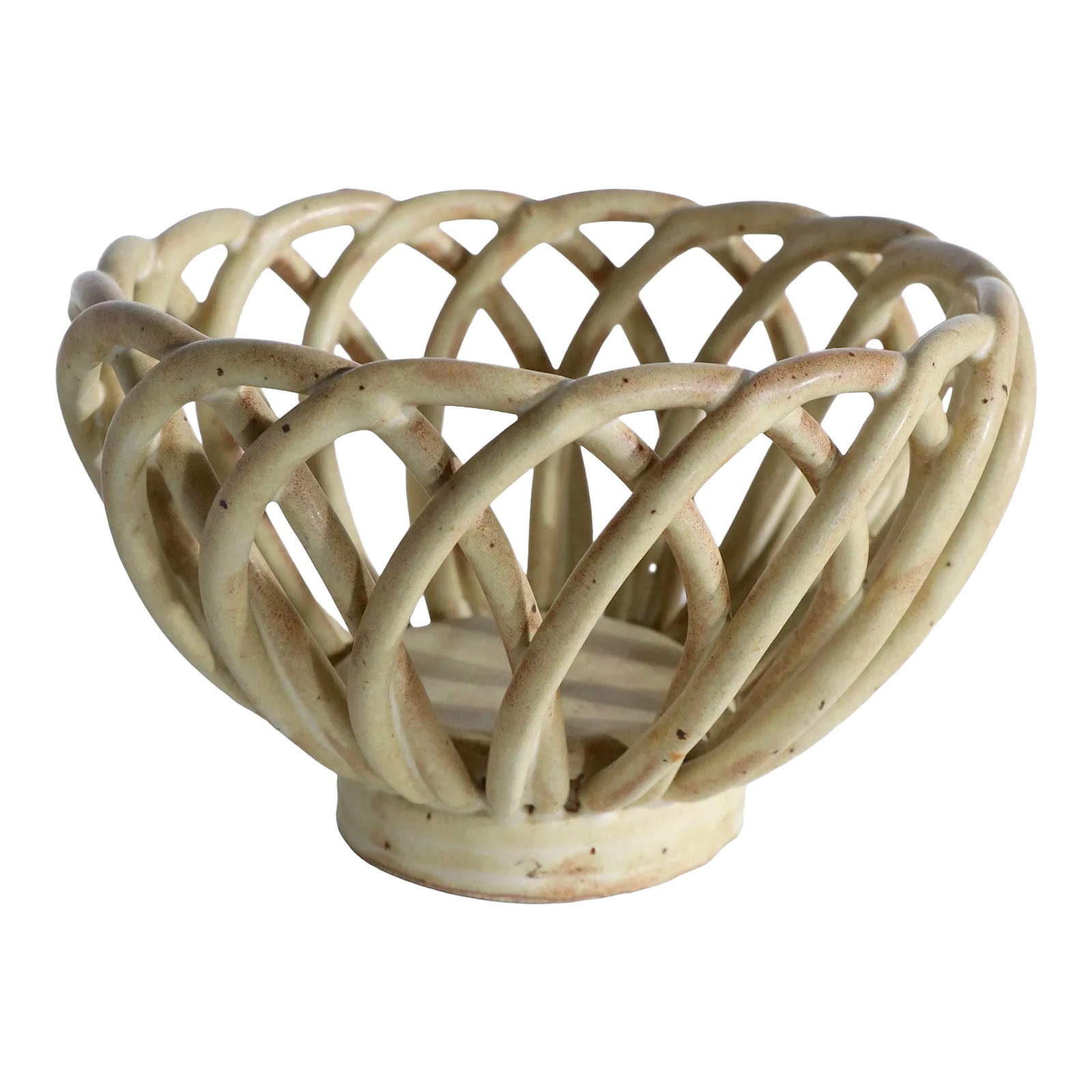 Mid Century Ceramic Spaghetti Ware Basketweave Bowl in Earth Tone Glaze ...