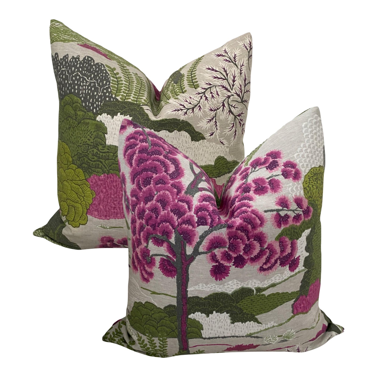 Daintree Fuchsia Down Pillows - a Pair | Chairish