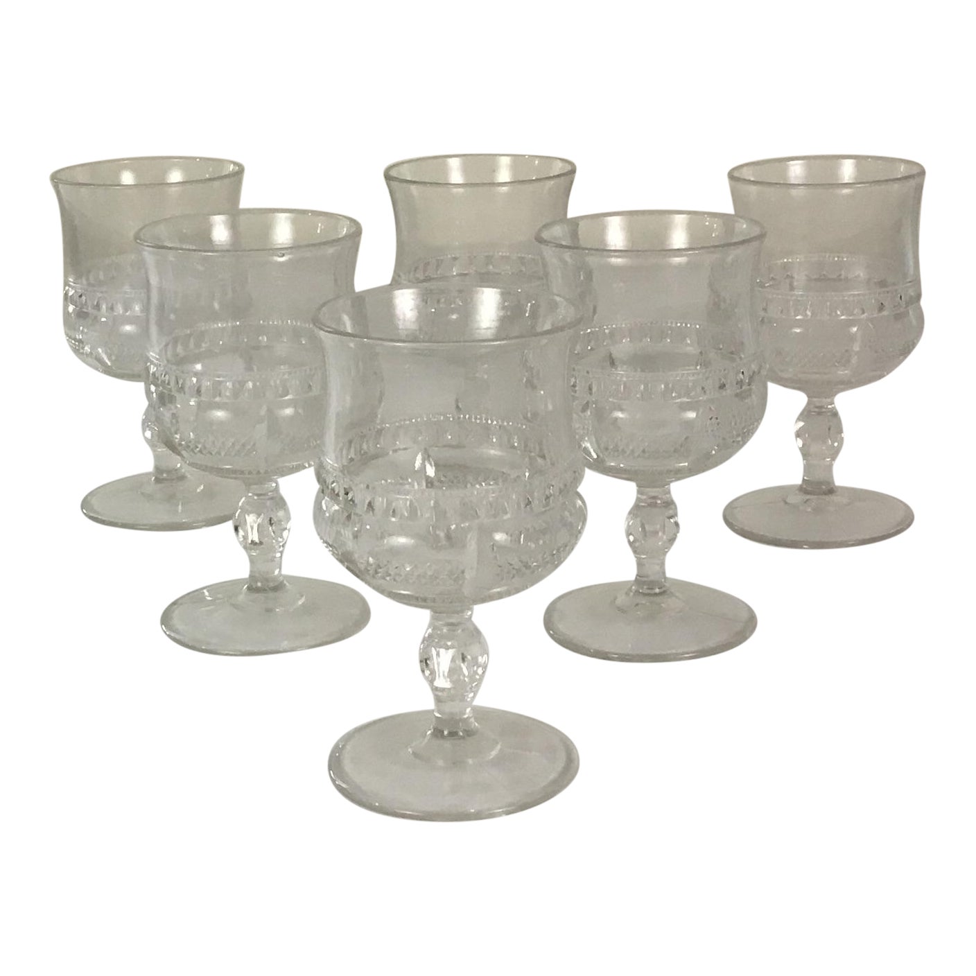 Late 19th Century Harvard Pattern Wine Goblets- Set of 6 | Chairish