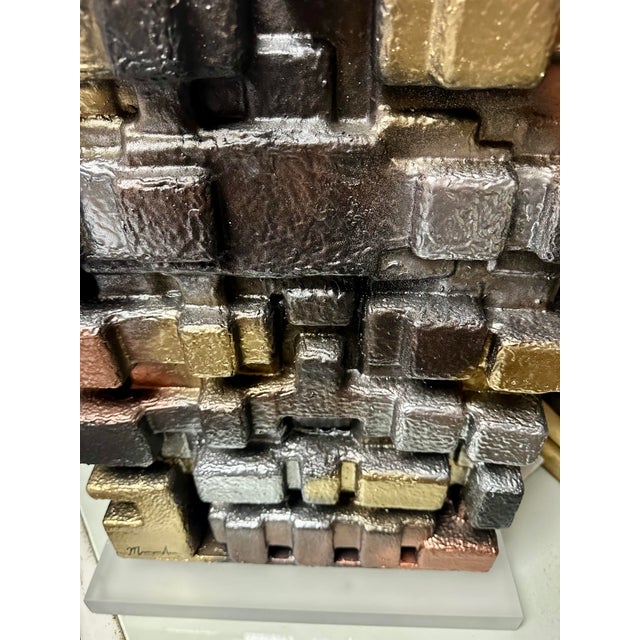 Brutalist Textured Sculpture on Matte Acrylic Base | Chairish