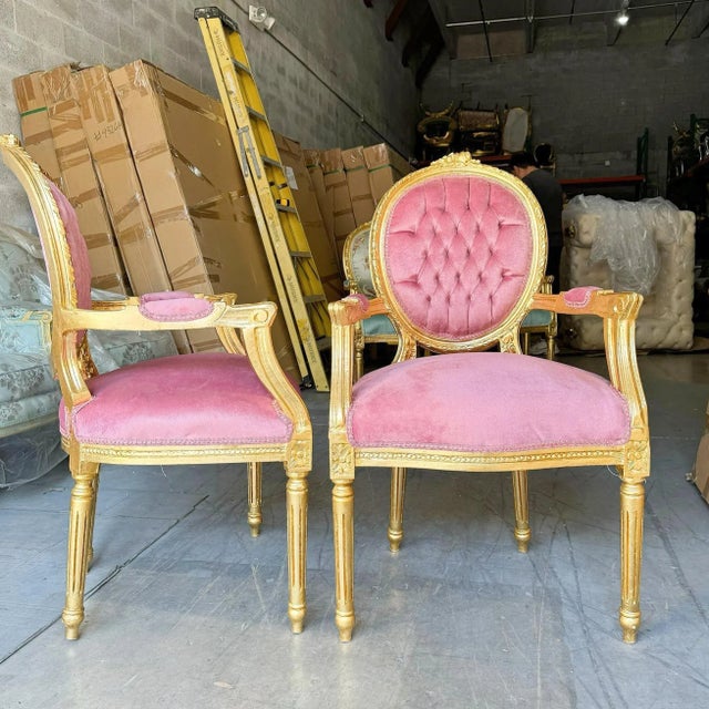 Tufted Chair Pink Velvet French Rococo Style - Set of 2 | Chairish