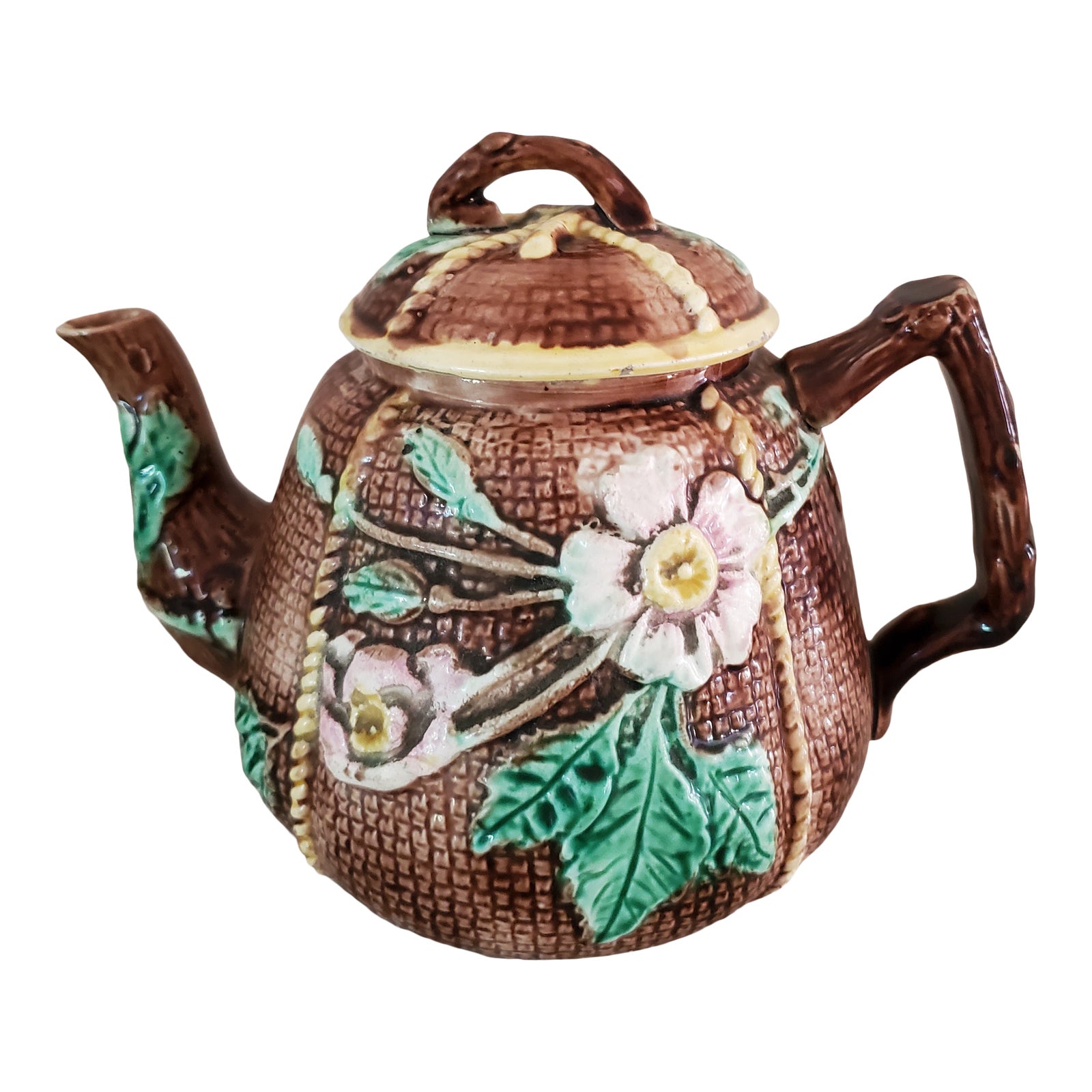 Antique French Majolica Ceramic Teapot | Chairish
