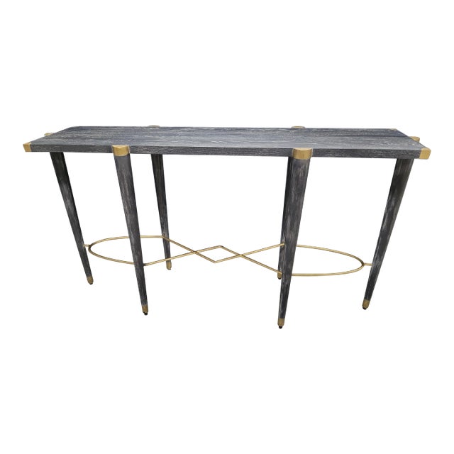 Gabby Fiona Long Distressed Console Table With Brass Details | Chairish