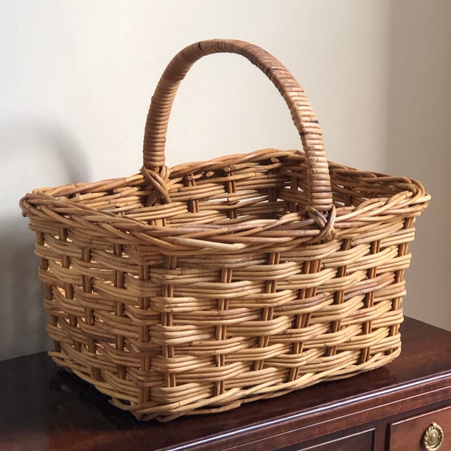 Vintage English Cottage-Style, Triple Weave Market Basket | Chairish
