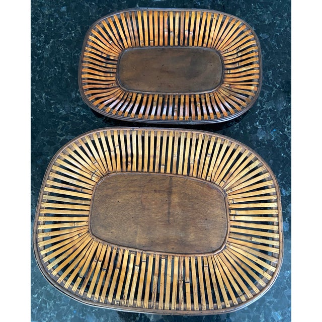 Organic Modern Split Reed Bamboo Basket Trays ~ Set of 2 | Chairish