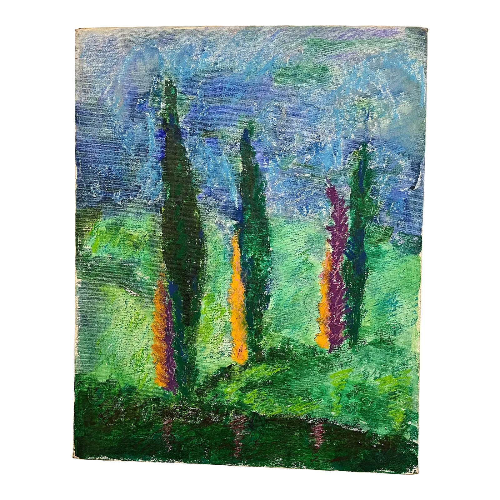 Hadassah Zuberi Landscape With Trees a Study in Acrylic and Pastels on ...