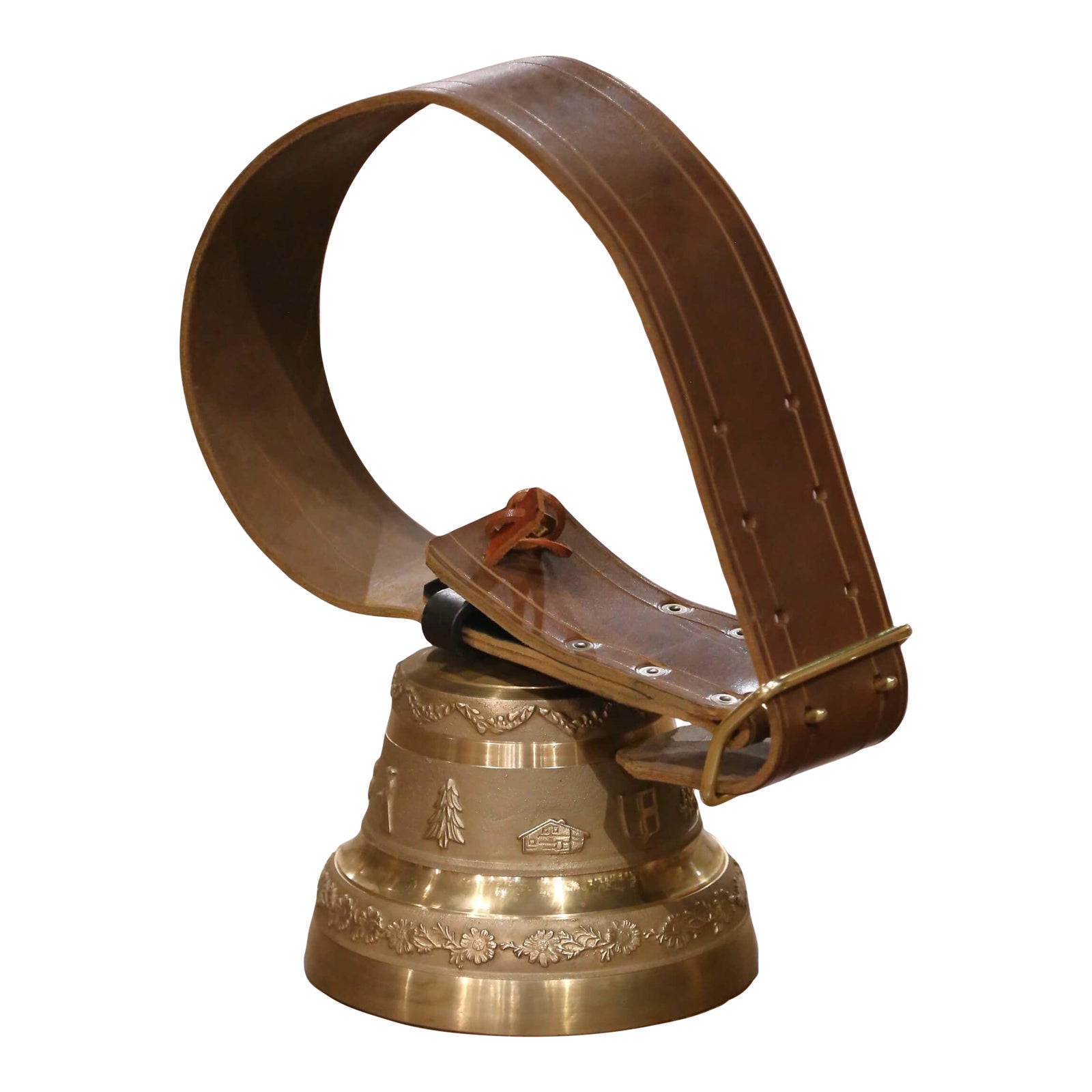 Mid-Century Swiss Bronze Cow Bell With Original Leather Strap and ...