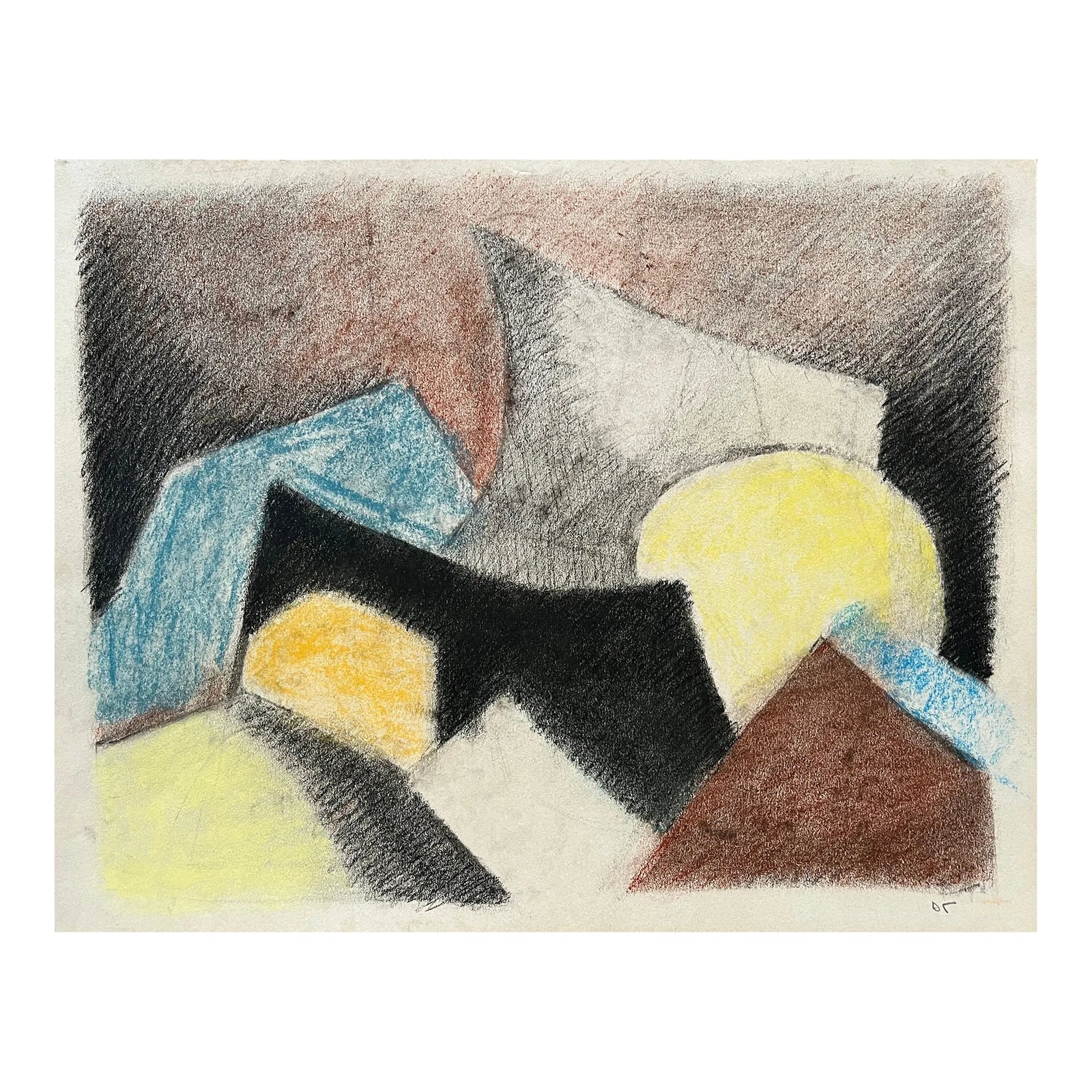 1980's Cubist "Yellow, Blue, Black" Soft Pastel Abstract Drawing | Chairish