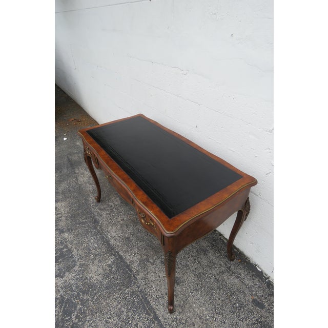 French Carved Leather Top Partner Writing Office Desk | Chairish