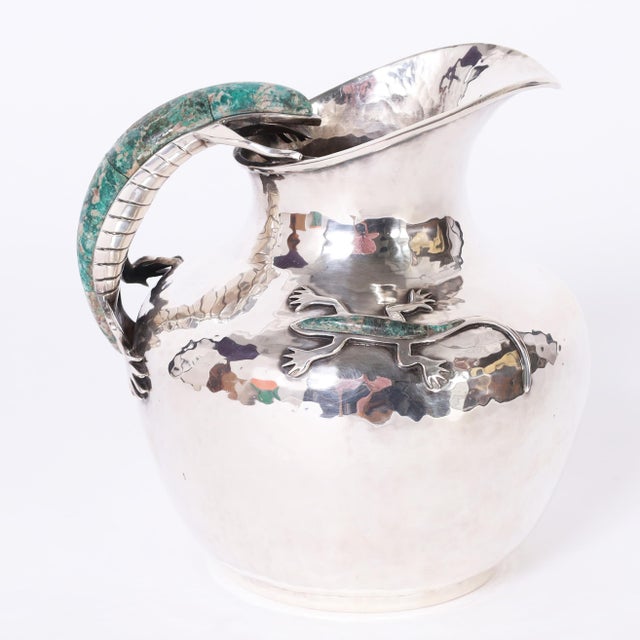 Vintage Silver Plate Pitcher With Lizards by Emilia Castillo | Chairish