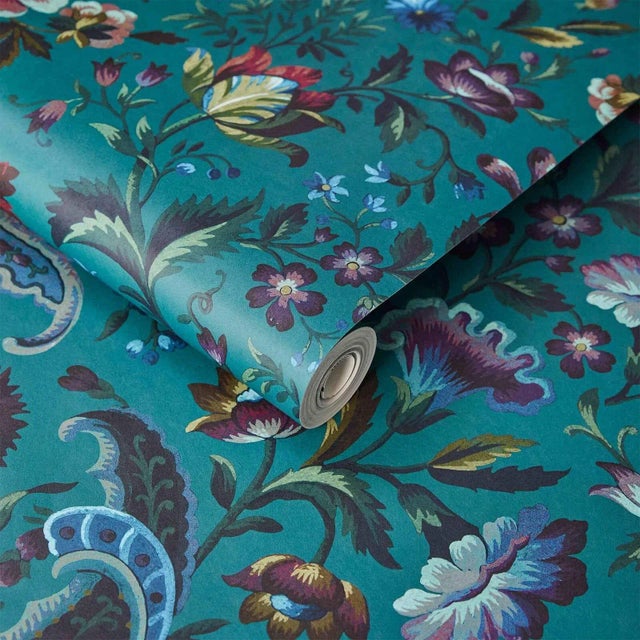 Florika Wallpaper - Petrol, Sample | Chairish