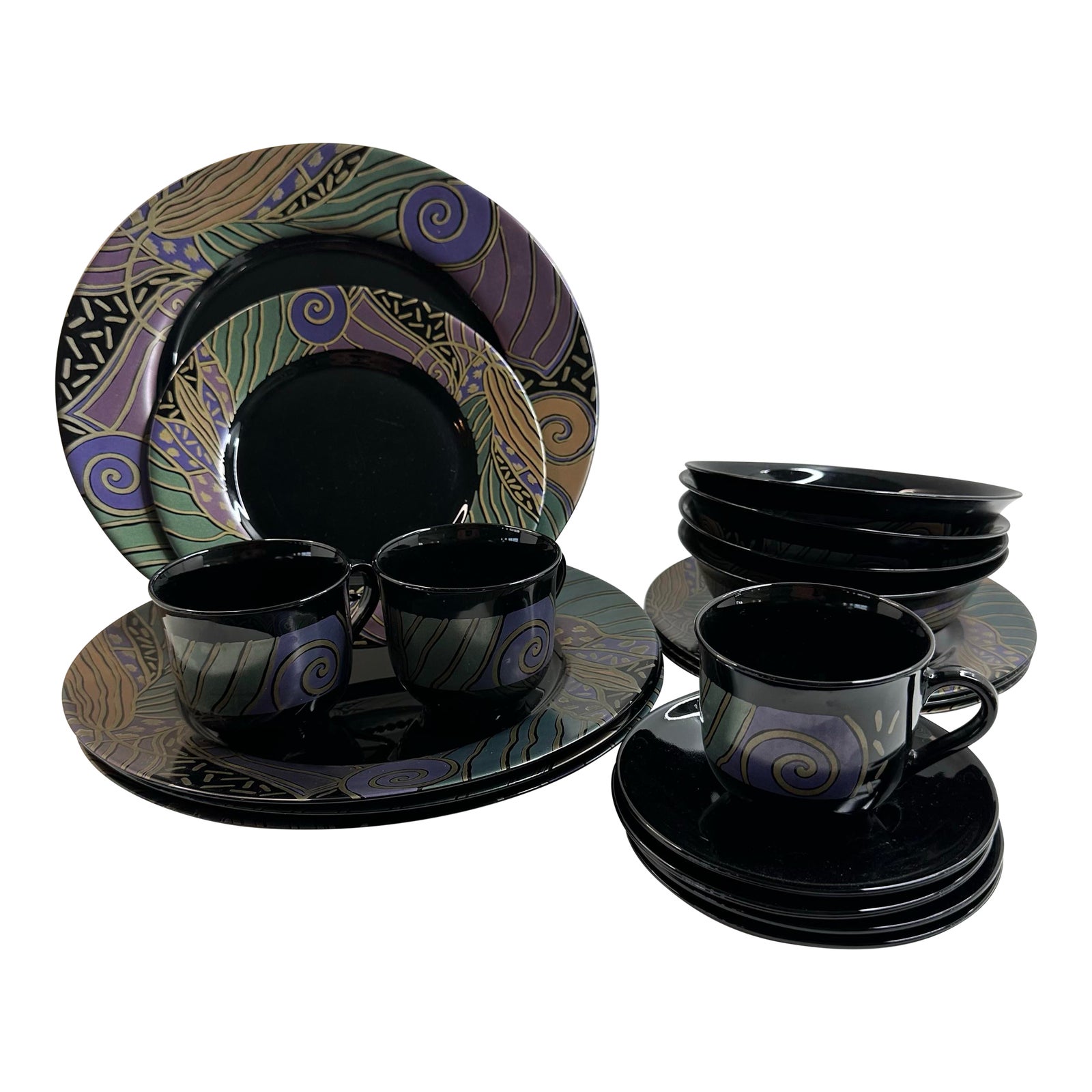 1990s Arcoroc Tampico Post Modern Dinnerware Set- 19 Pieces | Chairish