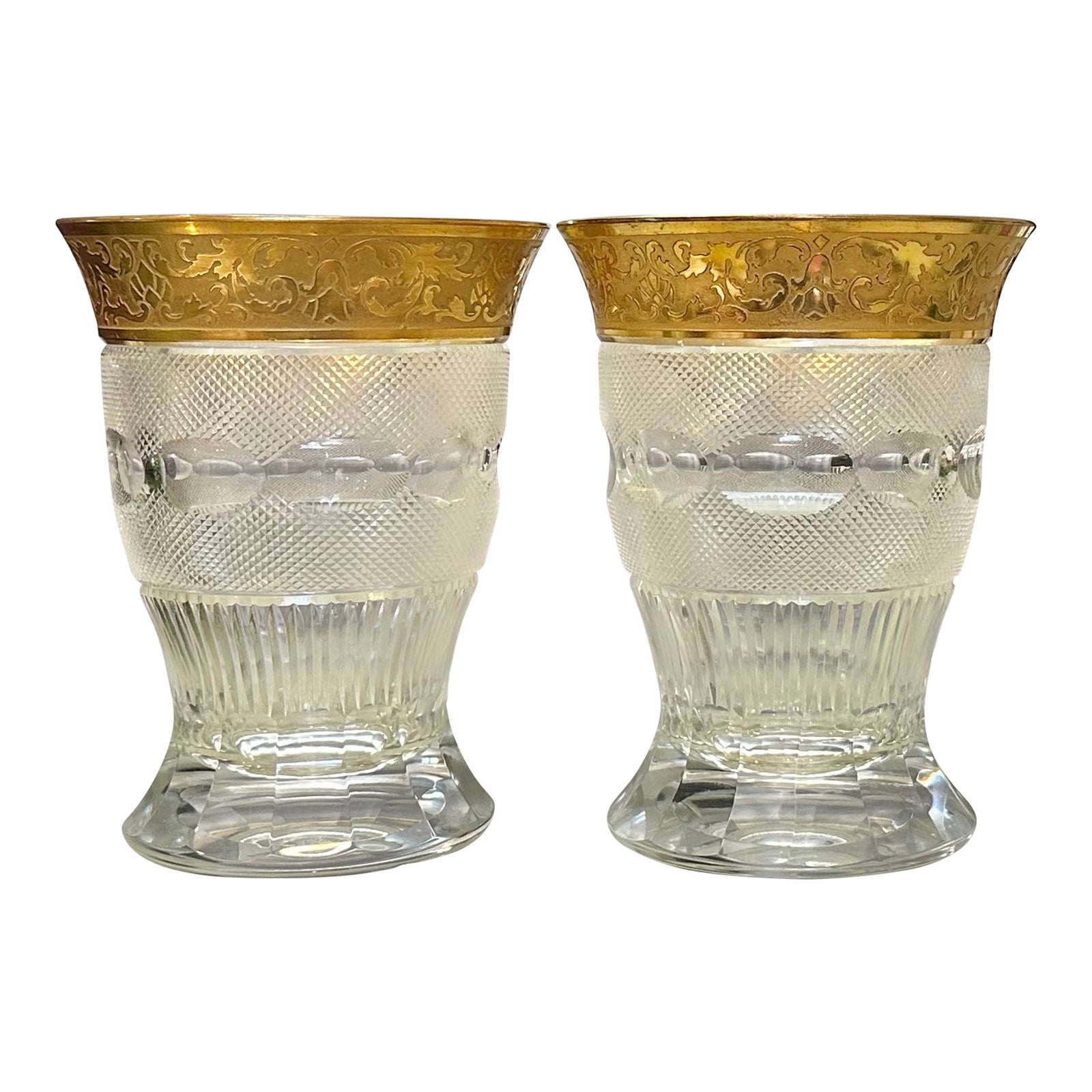 Vintage Moser Splendid Gold Tumbler Glasses - A Pair | Chairish