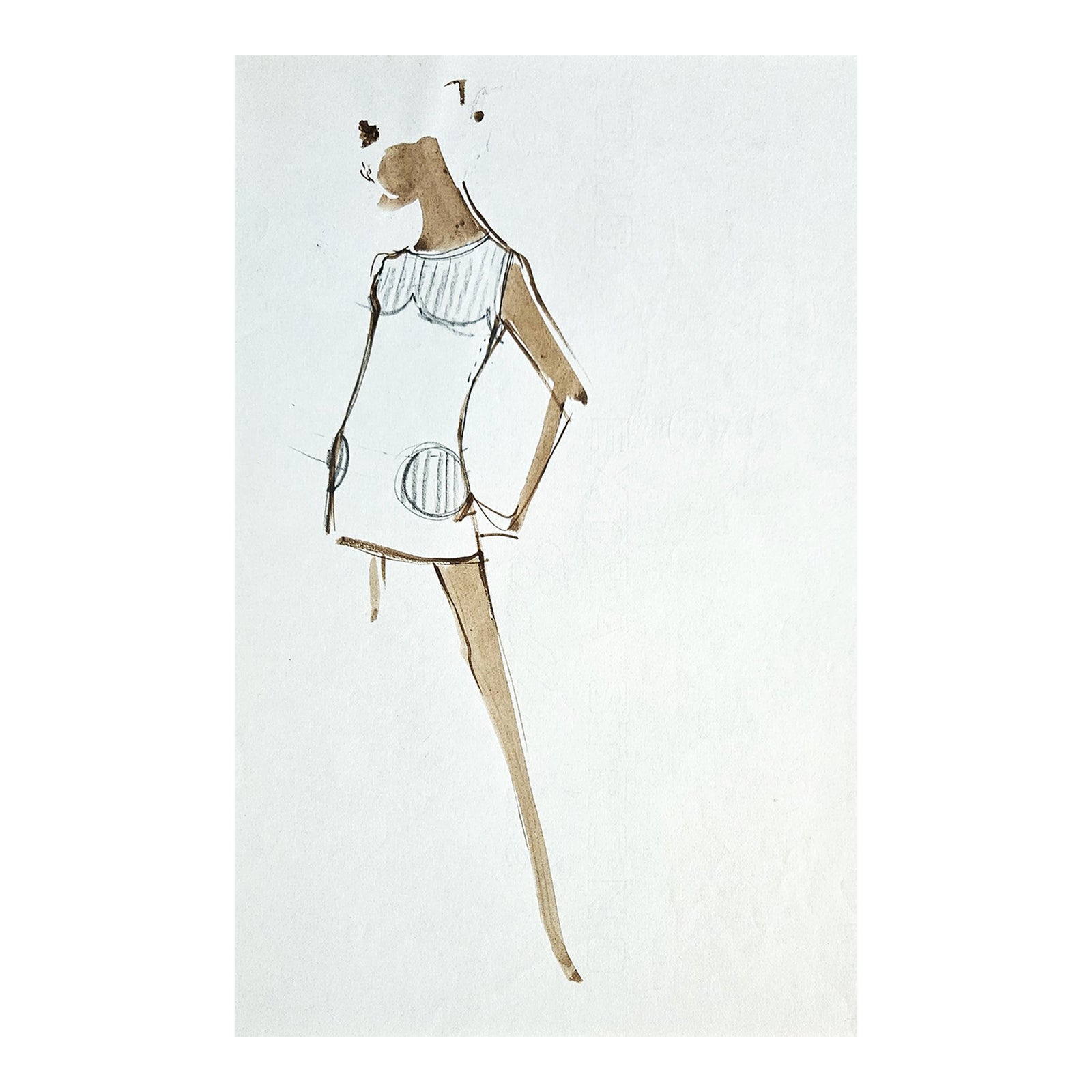 1961 Mid-Century Original Couture French Fashion Drawing by Pierre ...