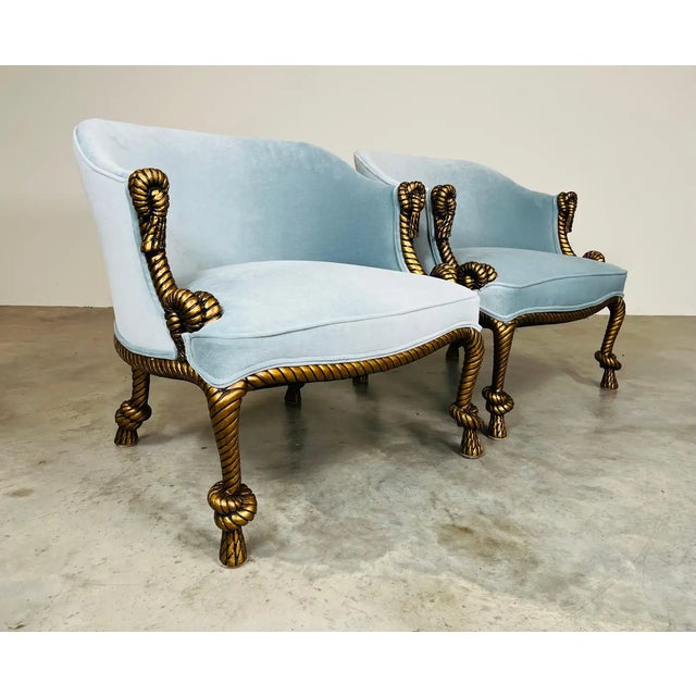 Napoleon III Style Blue Velvet Gold Gilt-Wood Carved Rope & Tassel ...