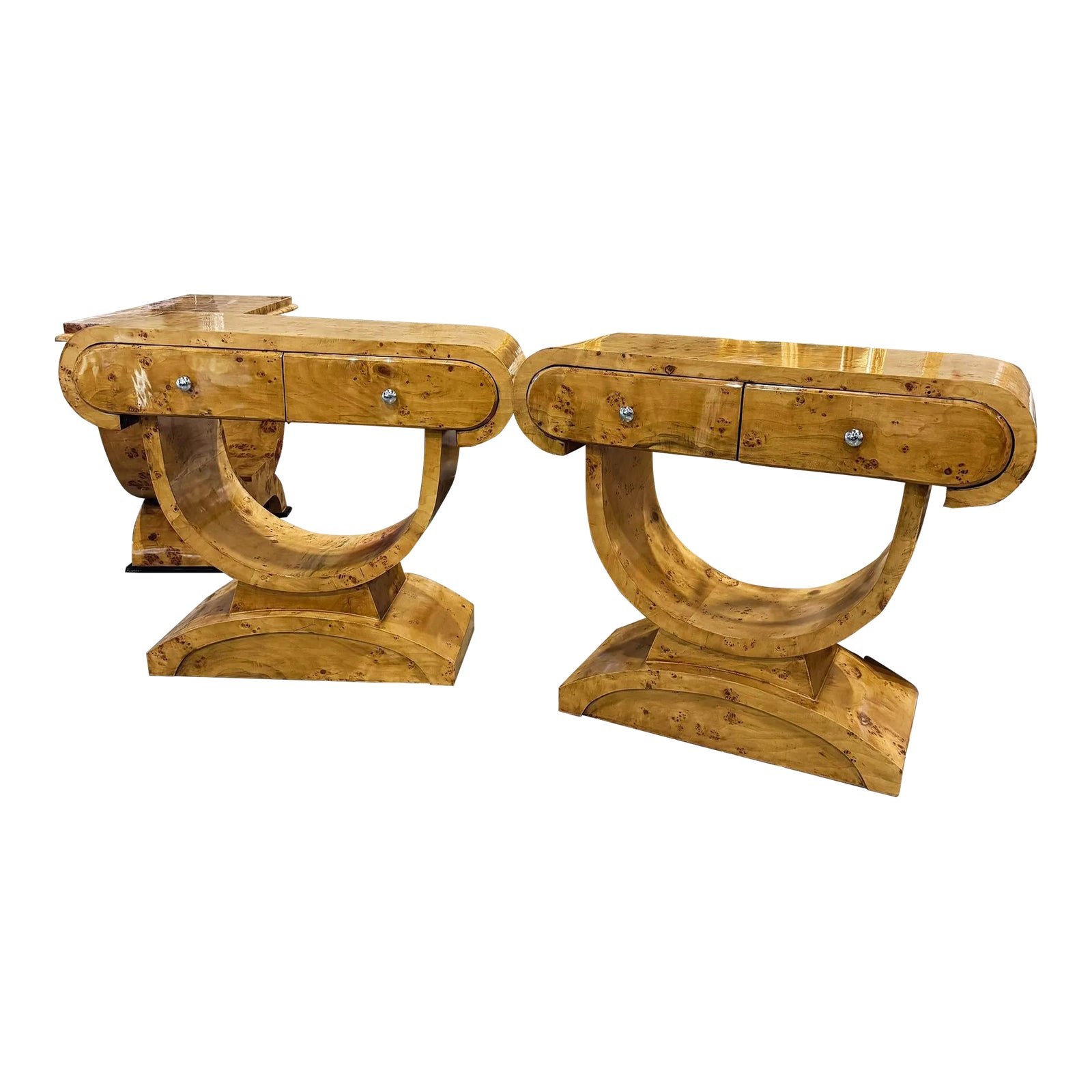 Pair of Art Deco Style Birch Console Table | Chairish