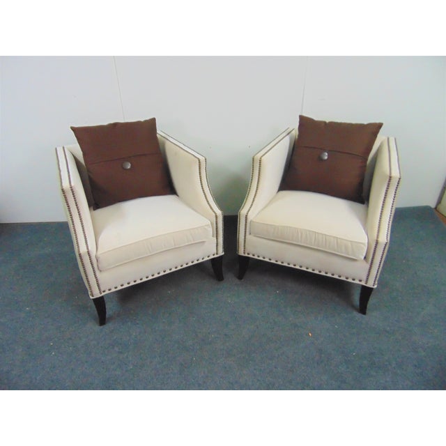 Bernhardt Modern Design Leather & Velvet Club Chairs - a Pair | Chairish